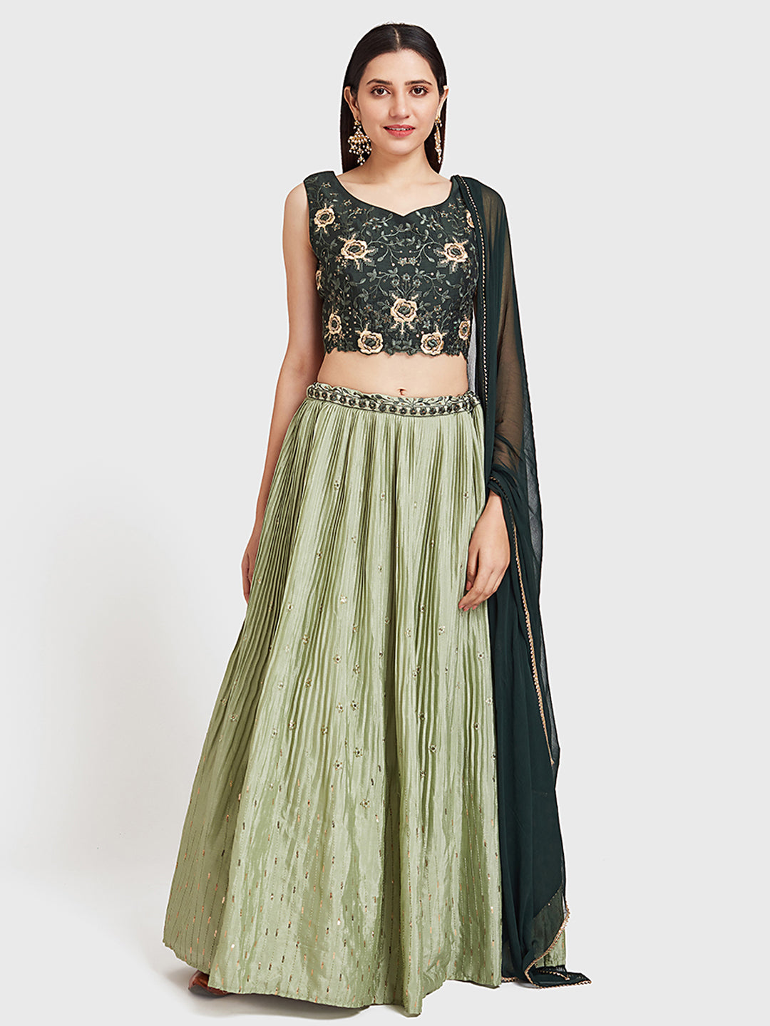 Neerus Green Embroidered Lehenga Set – Neerus USA
