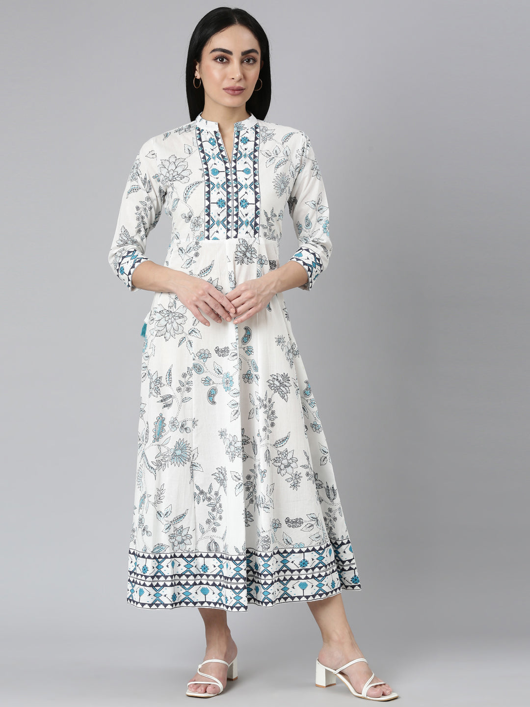 Neerus Blue Straight Casual Floral Maxi Dresses – Neerus USA
