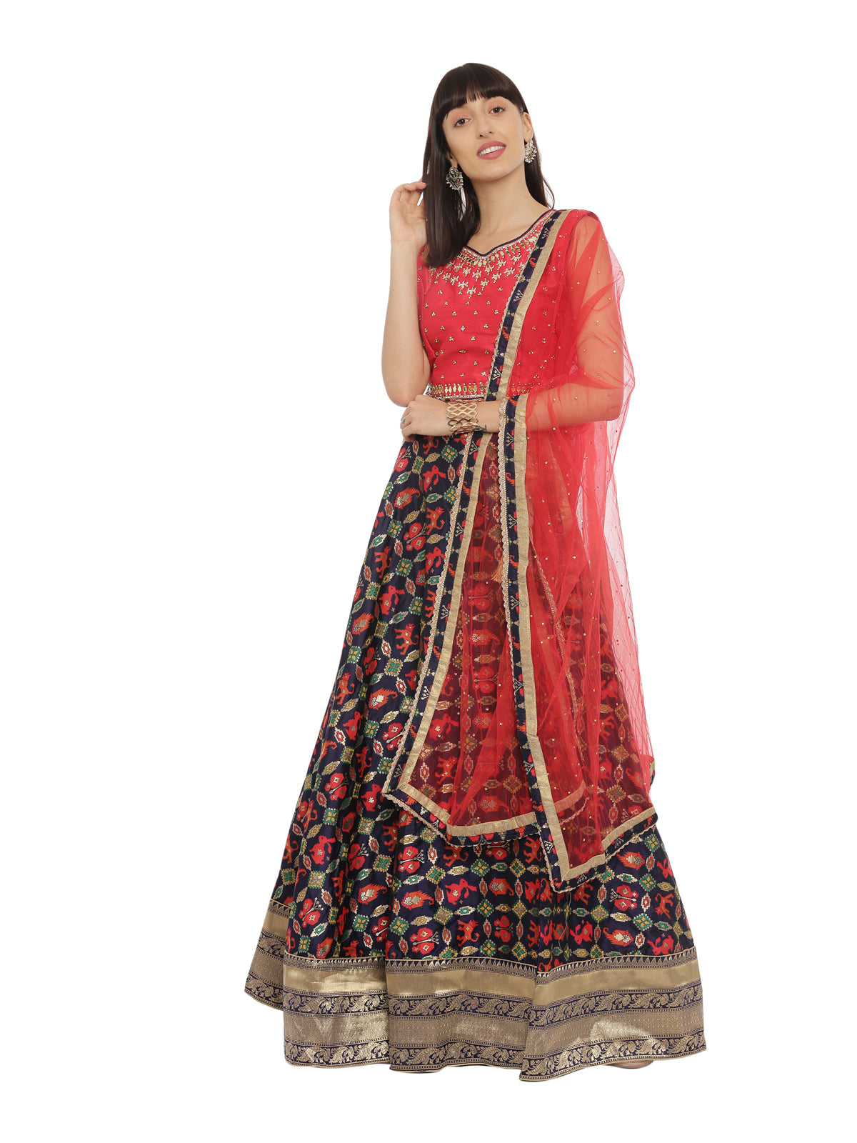 Neerus Red & Blue Embellished Lehenga Set – Neerus USA