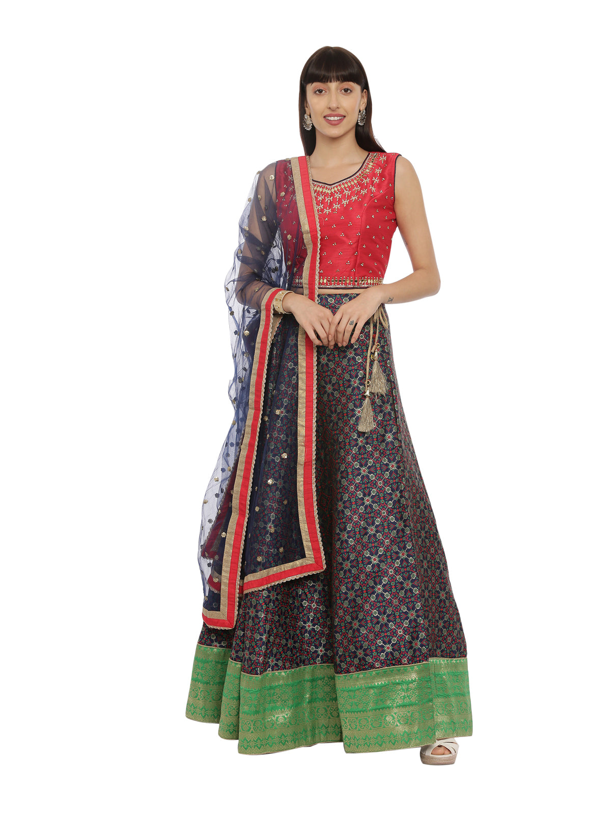 Neerus Red & Blue Embellished Lehenga Set – Neerus USA