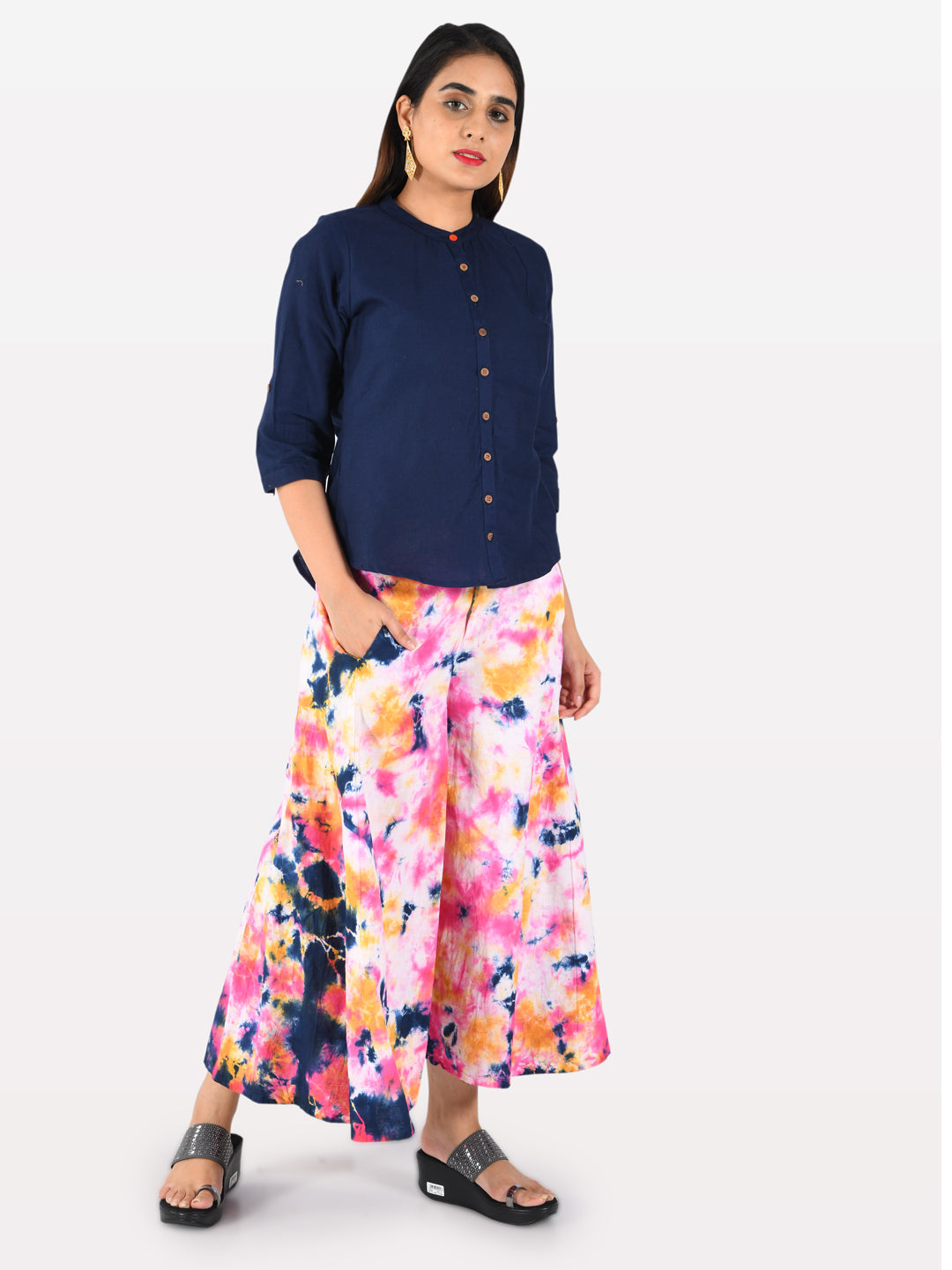 Neerus Blue & White Top & Palazzo Set – Neerus USA