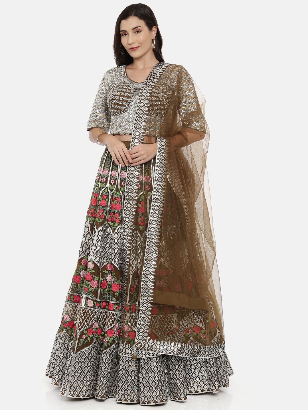 Neerus Mehadi Color Nett Fabric Ghagra Set – Neerus USA