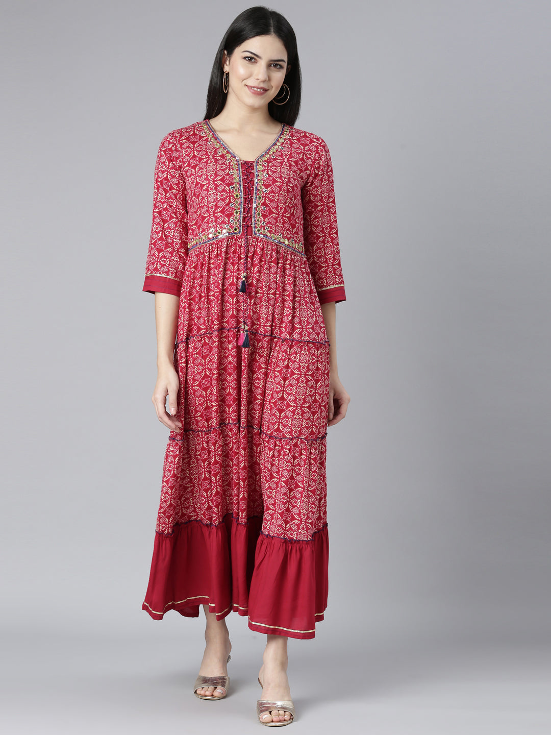 Neerus Pink Casual Floral Fit and Flare Dresses – Neerus USA