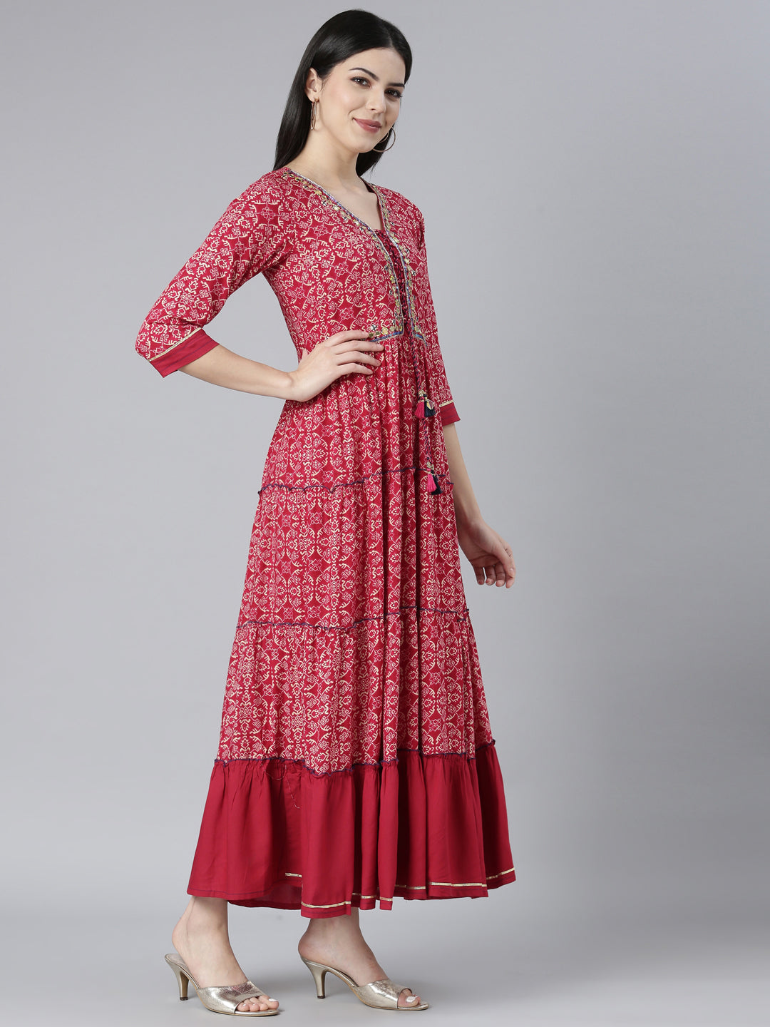 Neerus Pink Casual Floral Fit and Flare Dresses – Neerus USA